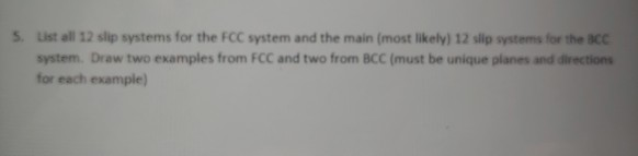 Solved 5. Listall 12 slip systems for the FCC system and the | Chegg.com