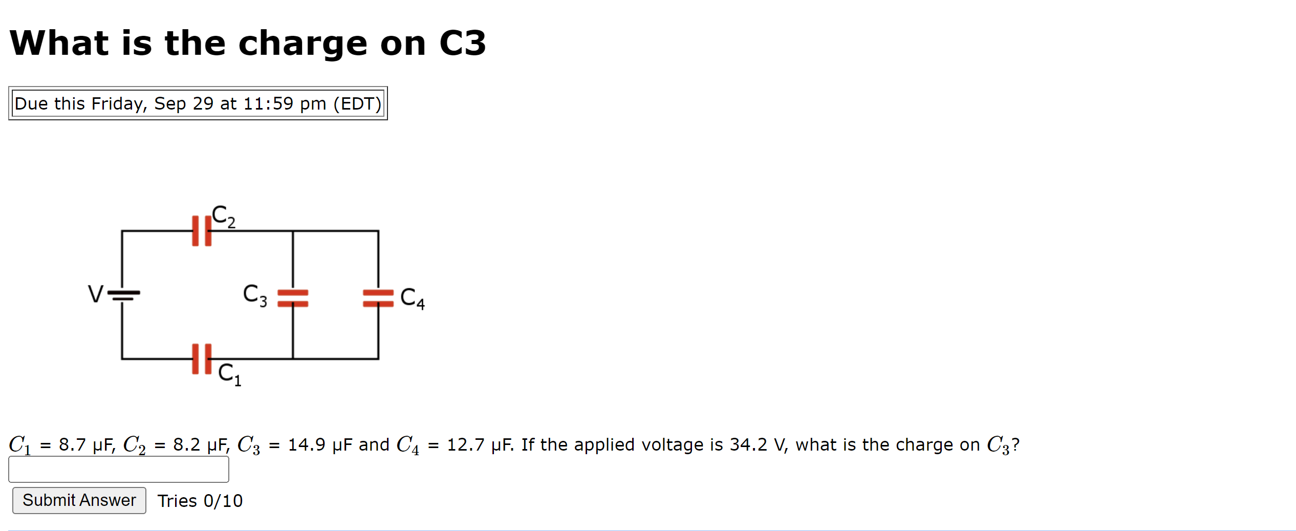 Solved What is the charge on C3 C1=8.7μF,C2=8.2μF,C3=14.9μF | Chegg.com