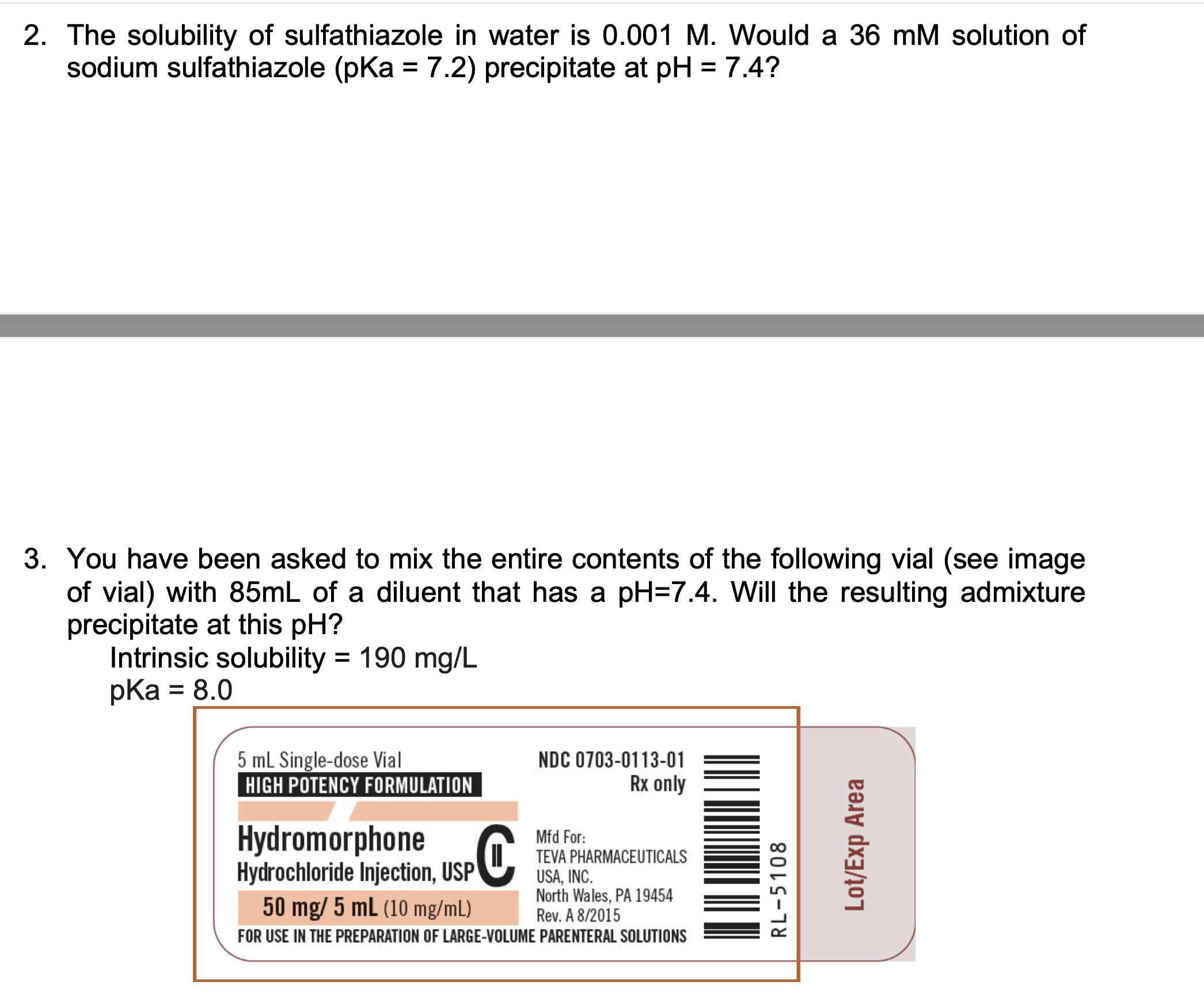 2. The solubility of sulfathiazole in water is | Chegg.com