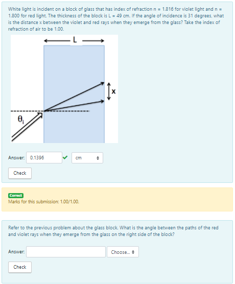 Solved White light is incident on a block of glass that has | Chegg.com
