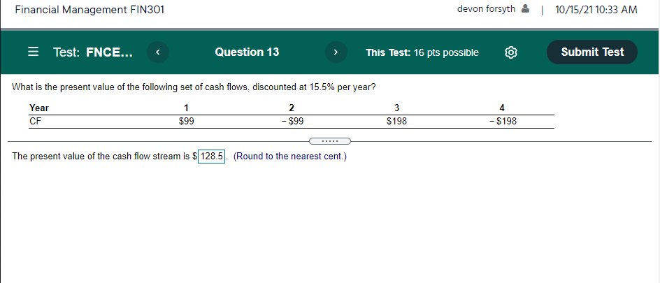 Solved Financial Management FIN301 devon forsyth : 10/15/21 | Chegg.com