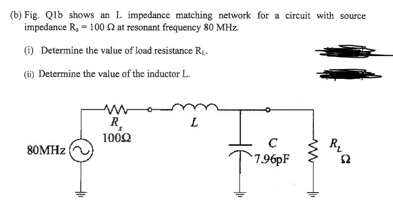 Solved (b) ﻿Fig. Q1b shows an L impedance matching network | Chegg.com