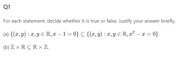 Solved For each statement, decide whether it is true or | Chegg.com