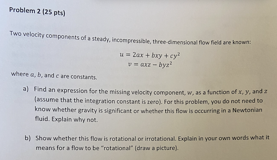 Solved Two velocity components of a steady, incompressible, | Chegg.com