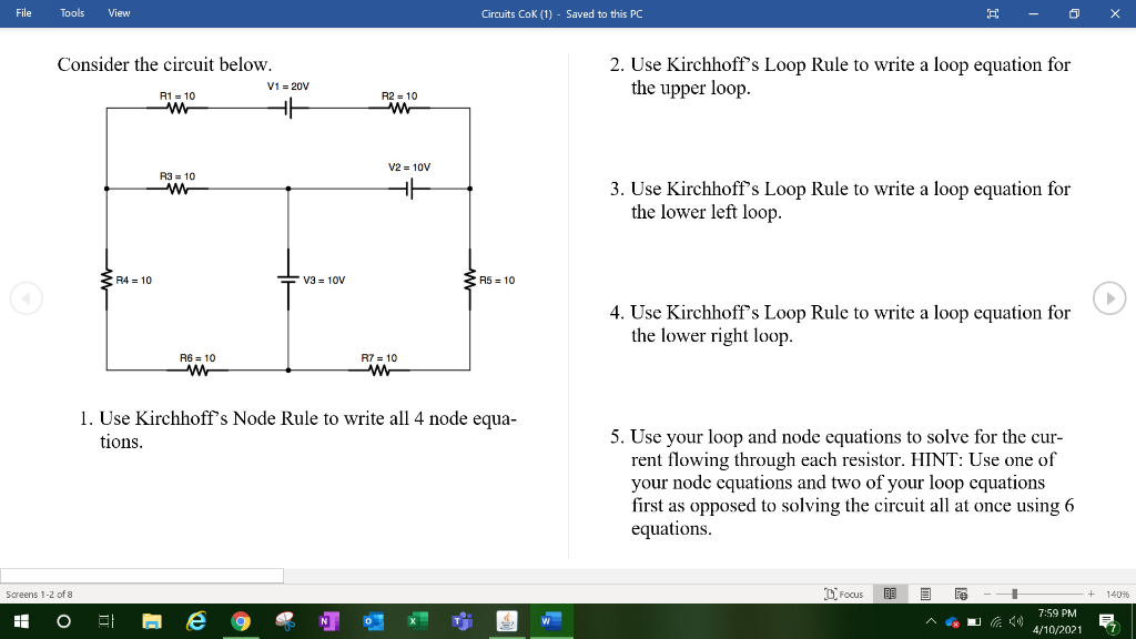 Solved File Tools View Circuits Cok (1) - Saved to this PC | Chegg.com