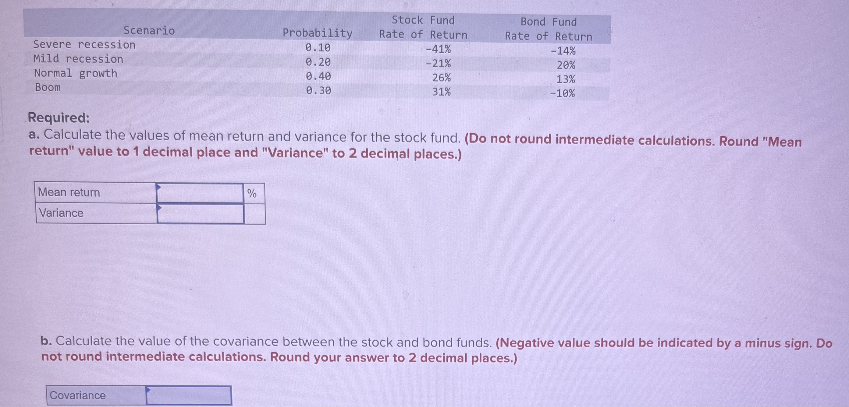 Solved Required A Calculate The Values Of Mean Return And Chegg