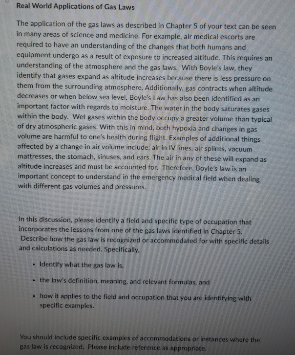 Solved Real World Applications of Gas Laws The application | Chegg.com