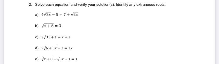 Solved 2. Solve each equation and verify your solution(s). | Chegg.com