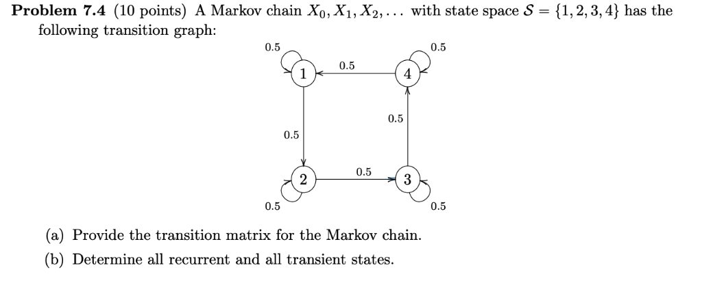 Solved Problem 7.4 (10 points) A Markov chain Xo, X1, X2,... | Chegg.com