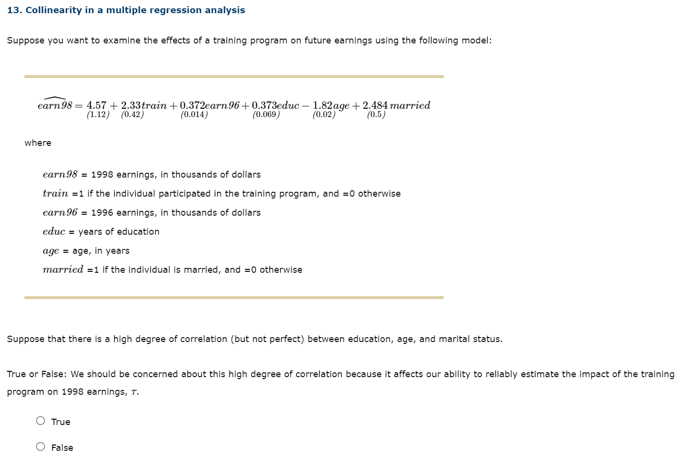 Solved 13. Collinearity in a multiple regression analysis | Chegg.com
