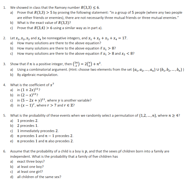 Solved 1. We showed in class that the Ramsey number R(3,3) | Chegg.com