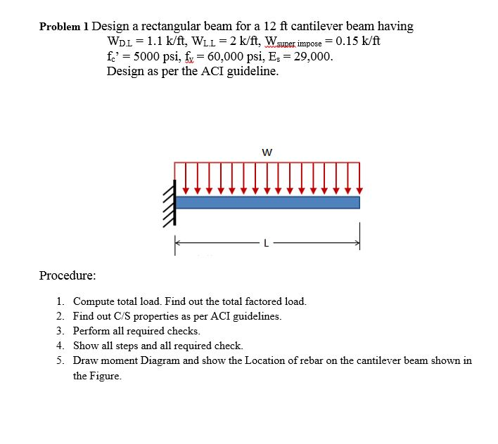 Solved Problem 1 Design a rectangular beam for a 12 ft | Chegg.com