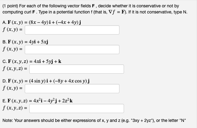 Solved (1 point) For each of the following vector fields F, | Chegg.com