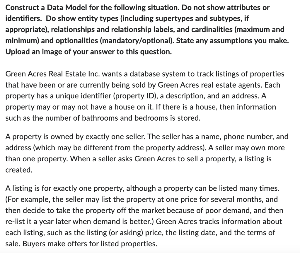 Construct a Data Model for the following situation. | Chegg.com