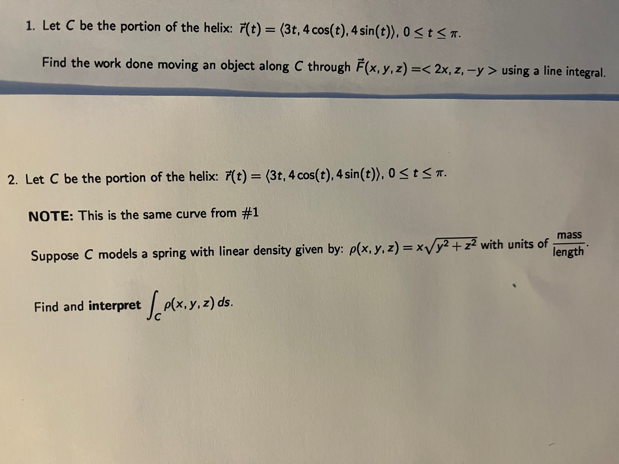 Solved 1. Let C be the portion of the helix: | Chegg.com