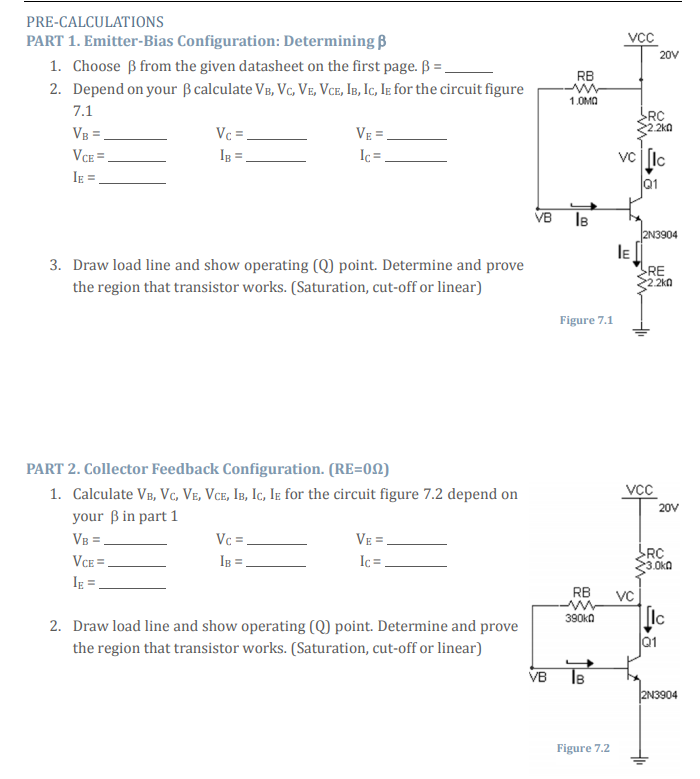 Solved 20V PART 3. Collector Feedback Configuration. (with | Chegg.com
