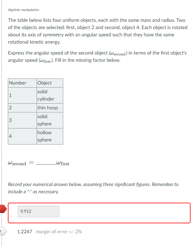 Solved Algebraic Manipulation The Table Below Lists Four 7797