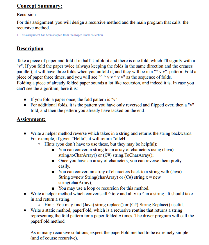 Solved Concept Summary Recursion For This Assignment You 