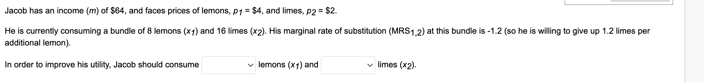 Solved Jacob has an income (m) of $64, and faces prices of | Chegg.com