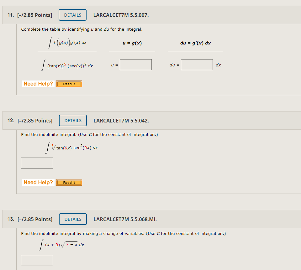 Solved Complete the table by identifying u and du for | Chegg.com