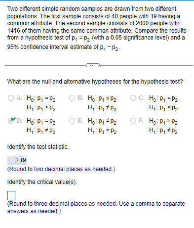 Solved Two different simple random samples are drawn from | Chegg.com