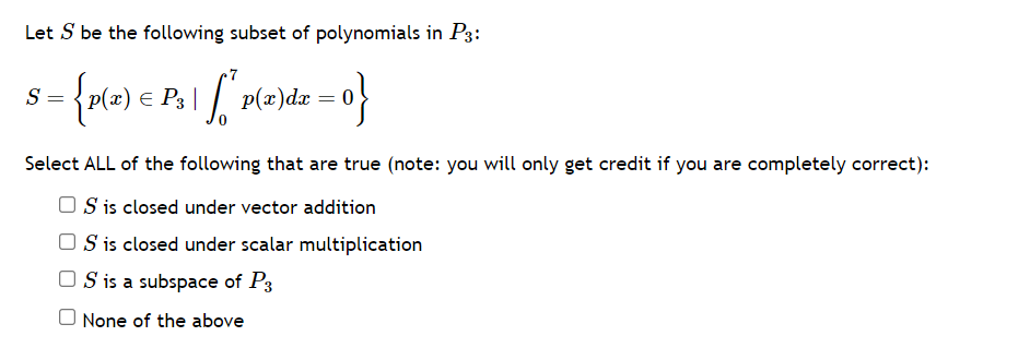 Solved Let S be the following subset of polynomials in P3 : | Chegg.com