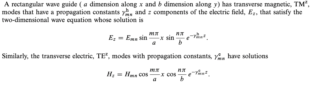 A rectangular wave guide ( a dimension along x and b | Chegg.com
