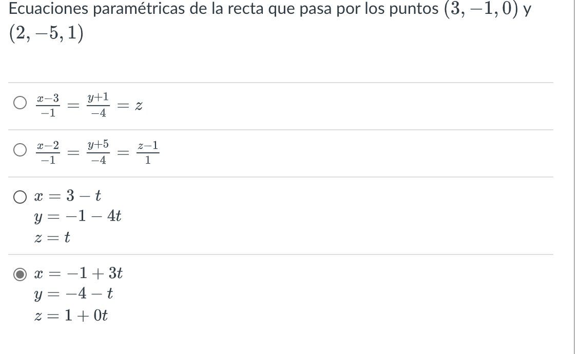Solved Ecuaciones paramétricas de la recta que pasa por los | Chegg.com