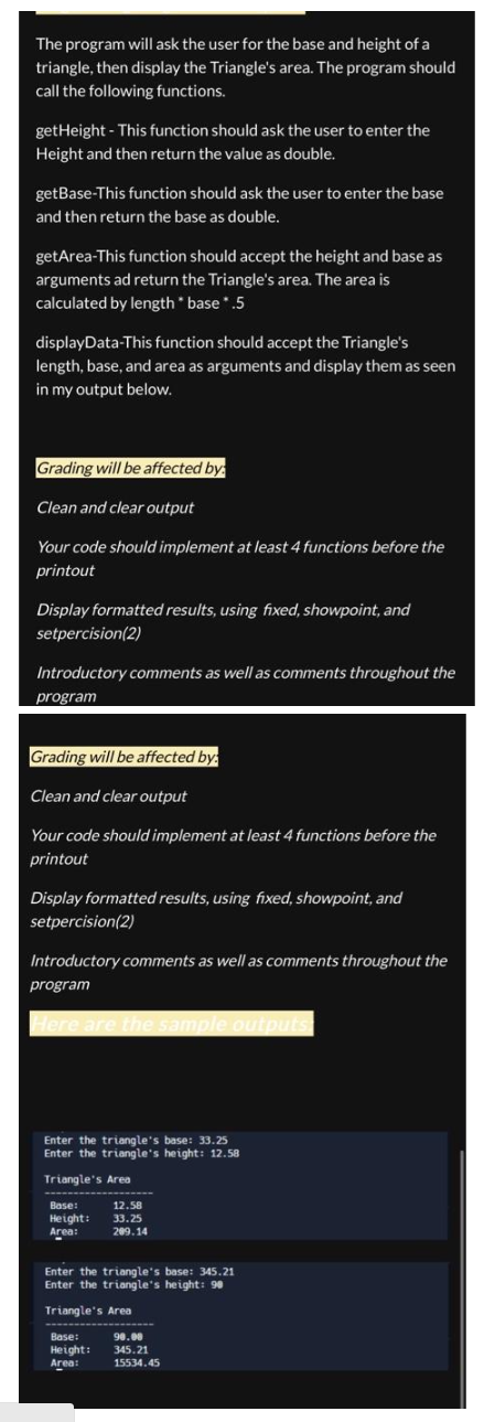Solved The program will ask the user for the base and height | Chegg.com
