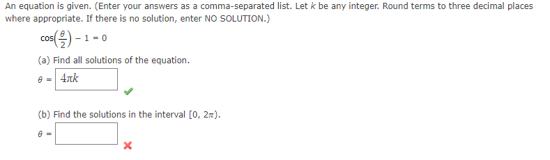 Solved An equation is given. (Enter your answers as a | Chegg.com