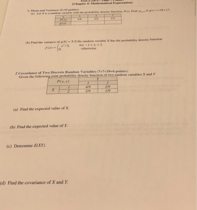 Solved [Chapter 4: Mathematical Expectation] 1. Mean and | Chegg.com