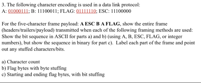 Solved 3. The following character encoding is used in a data | Chegg.com
