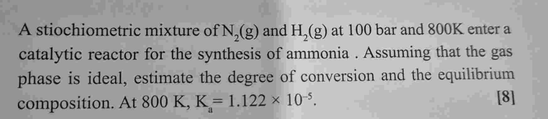Solved A stiochiometric mixture of N2(g) ﻿and H2(g) at 100 | Chegg.com