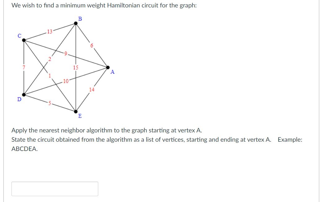 Solved We wish to find a minimum weight Hamiltonian circuit | Chegg.com