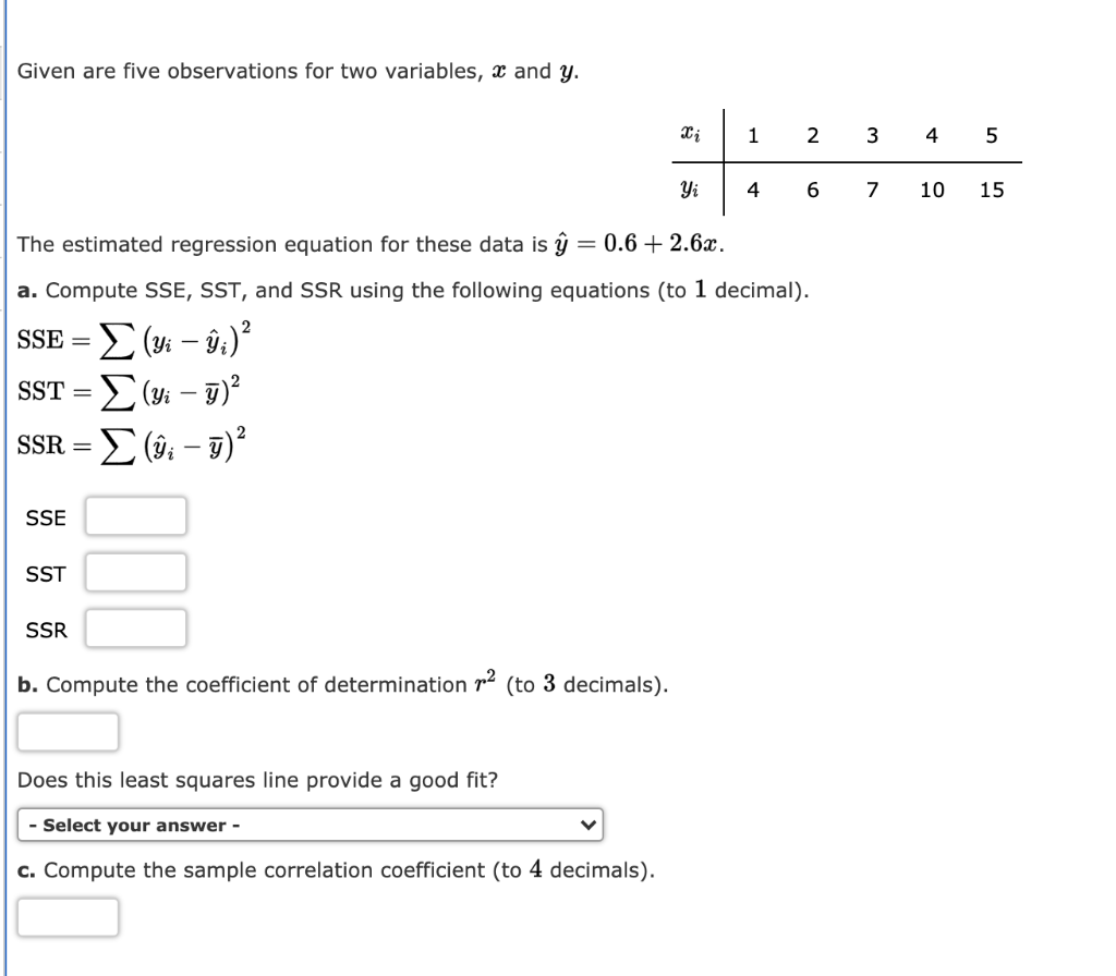 Solved Given are five observations for two variables, X and | Chegg.com