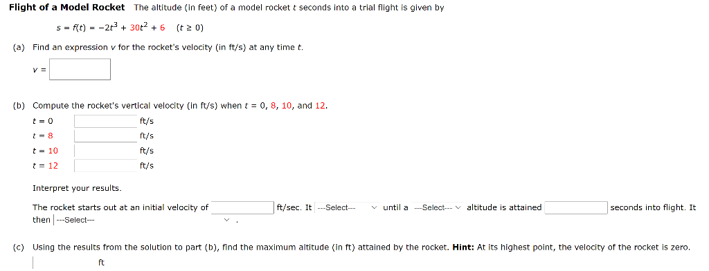 Solved Flight of a Model Rocket The altitude (in feet) of a | Chegg.com