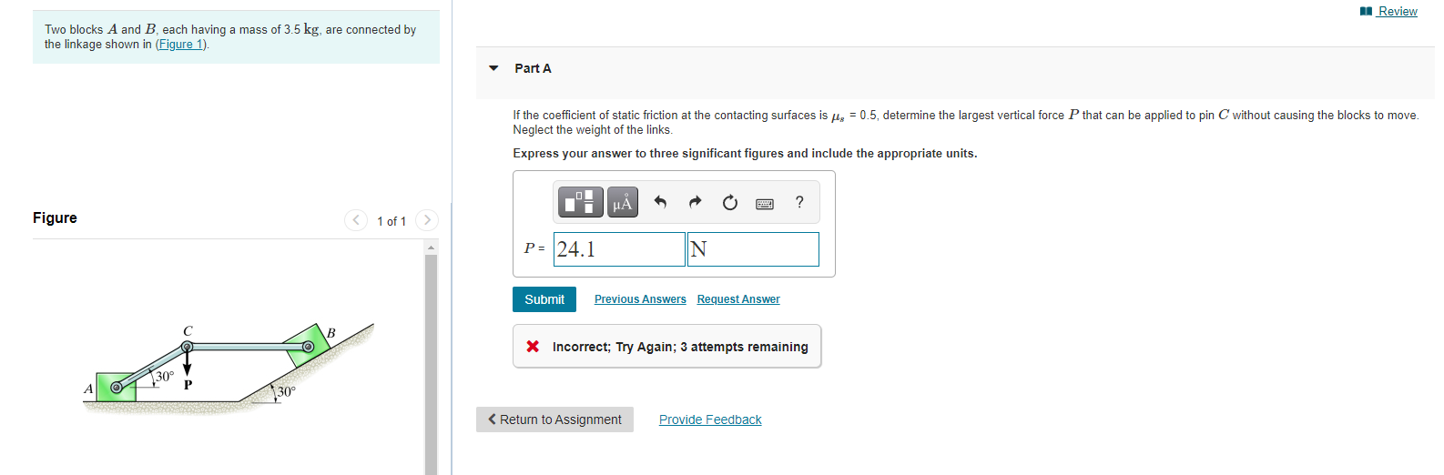 Solved Review Two blocks A and B, each having a mass of 3.5 | Chegg.com