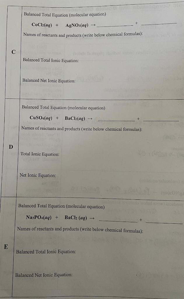 Solved Balanced Total Equation (molecular equation) | Chegg.com