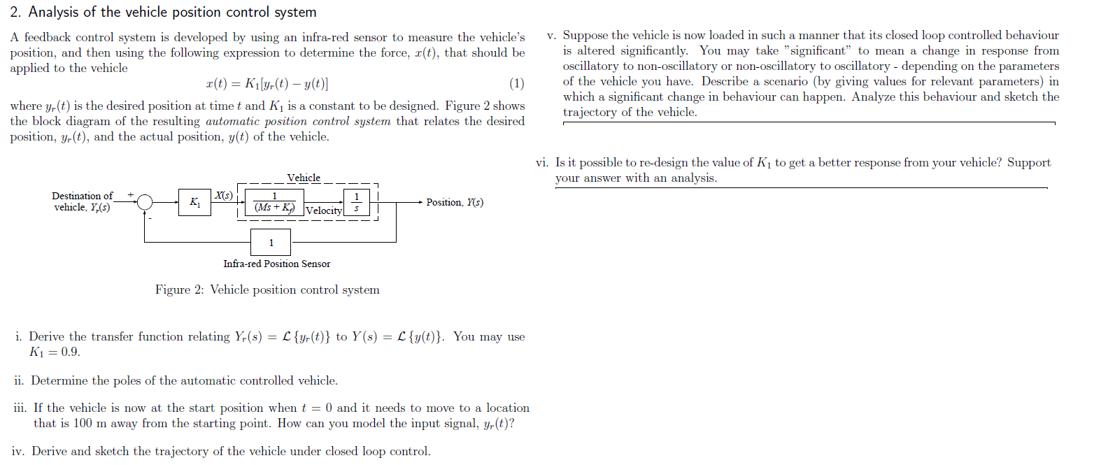 Solved 2. Analysis of the vehicle position control system | Chegg.com