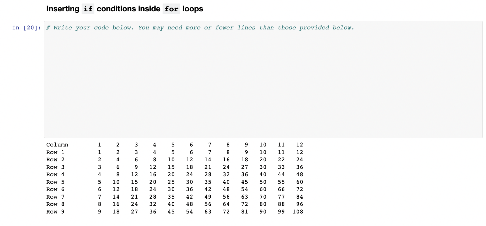 Solved Inserting if conditions inside for loops | Chegg.com