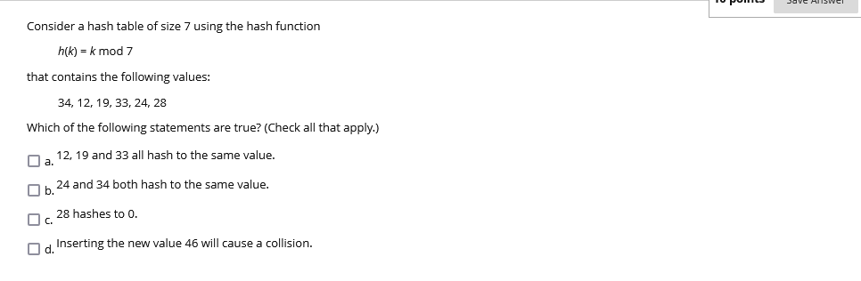 Solved Consider a hash table of size 7 using the hash | Chegg.com