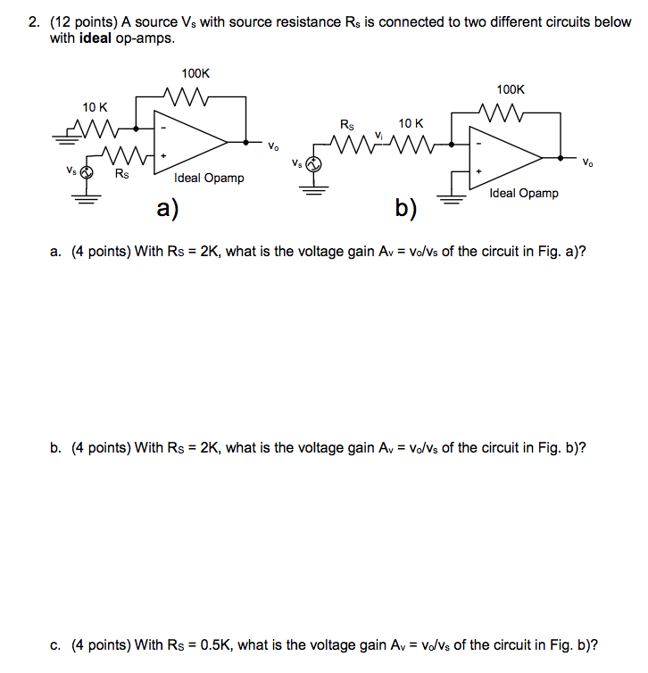 Solved 2. (12 points) A source Vs with source resistance Rs | Chegg.com