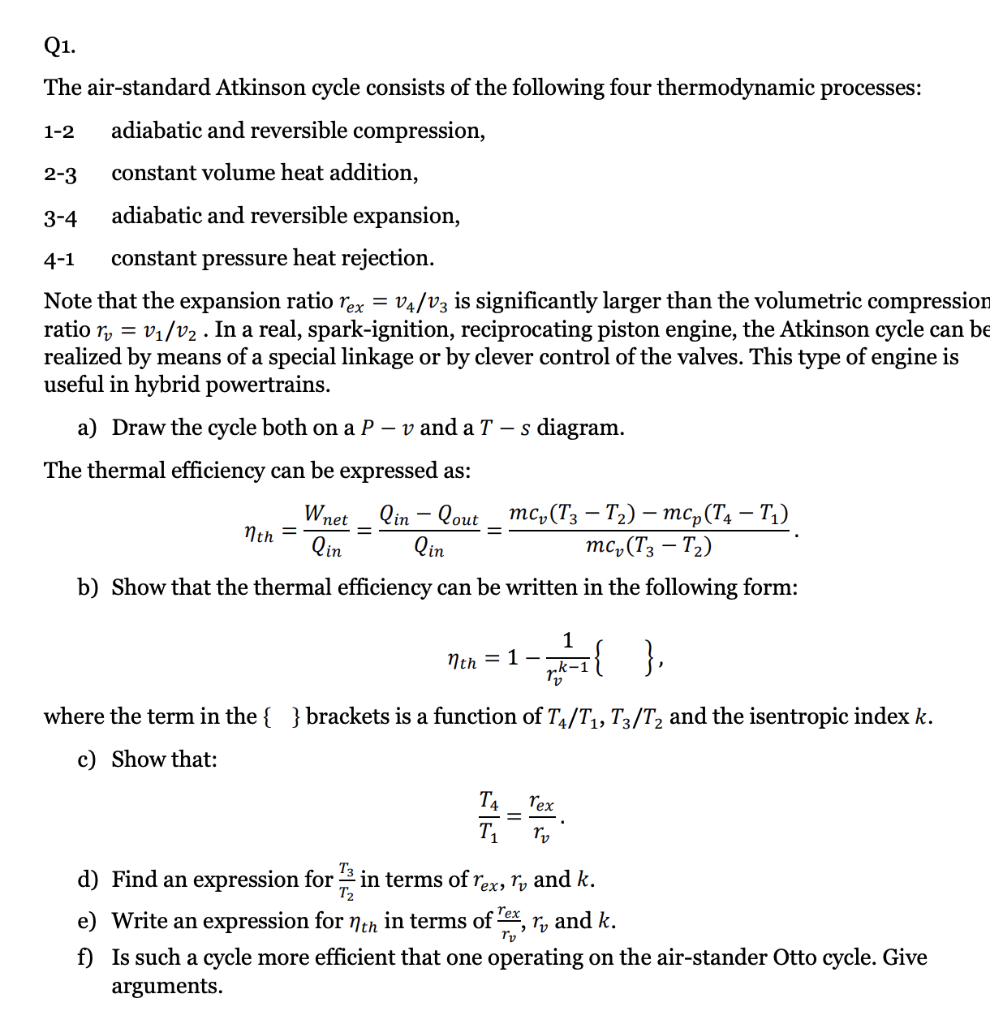 Solved The air-standard Atkinson cycle consists of the | Chegg.com