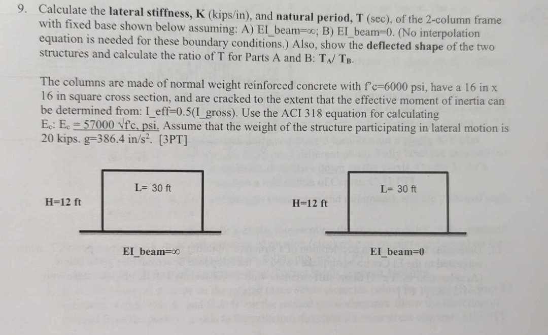 Solved Calculate the lateral stiffness, K (kips/in), and | Chegg.com