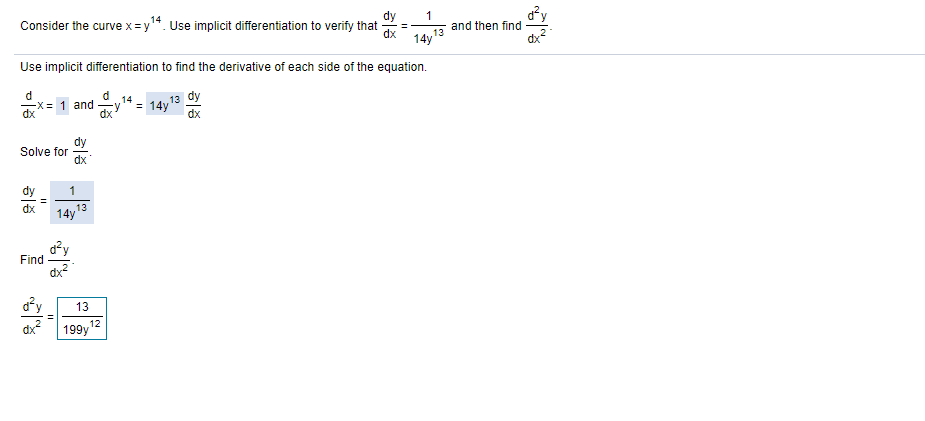 Solved 1 d²y 14 Consider the curve x = y Use implicit | Chegg.com