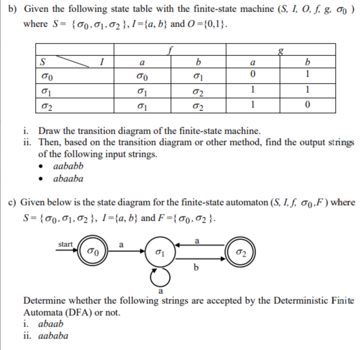 Given the following state table with the finite-state | Chegg.com