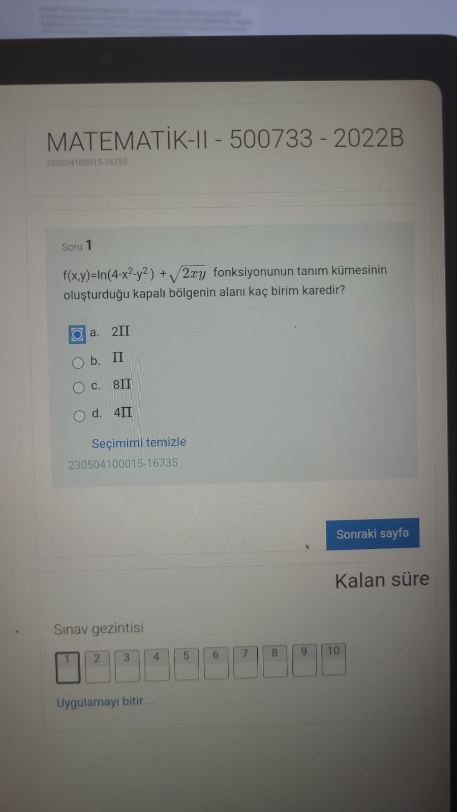 Solved Soru 1 f(x,y)=ln(4−x2−y2)+2xy fonksiyonunun tanım | Chegg.com