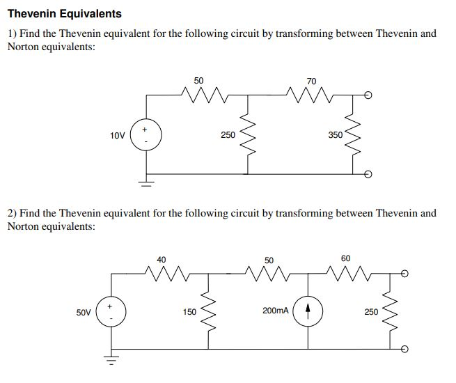 Solved Thevenin Equivalents 1) Find the Thevenin equivalent | Chegg.com