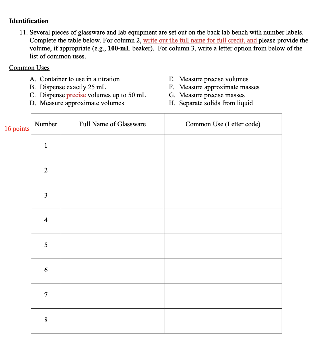 Solved Identification 11. Several pieces of glassware and | Chegg.com