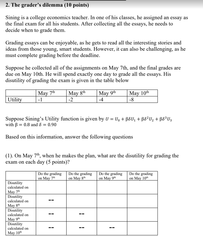 Solved 2. The grader's dilemma (10 points) Sining is a | Chegg.com